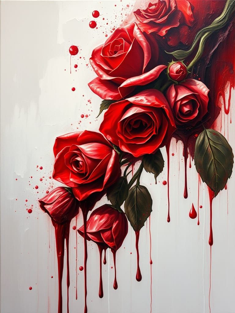 Blood Red Roses - Blood Red Roses in Thick Oil Paint Impasto...