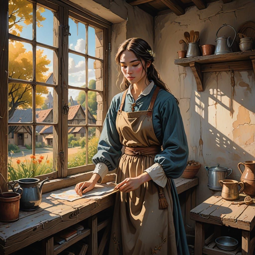 girl in a medieval village - Girl in Whimsical Medieval Vill...
