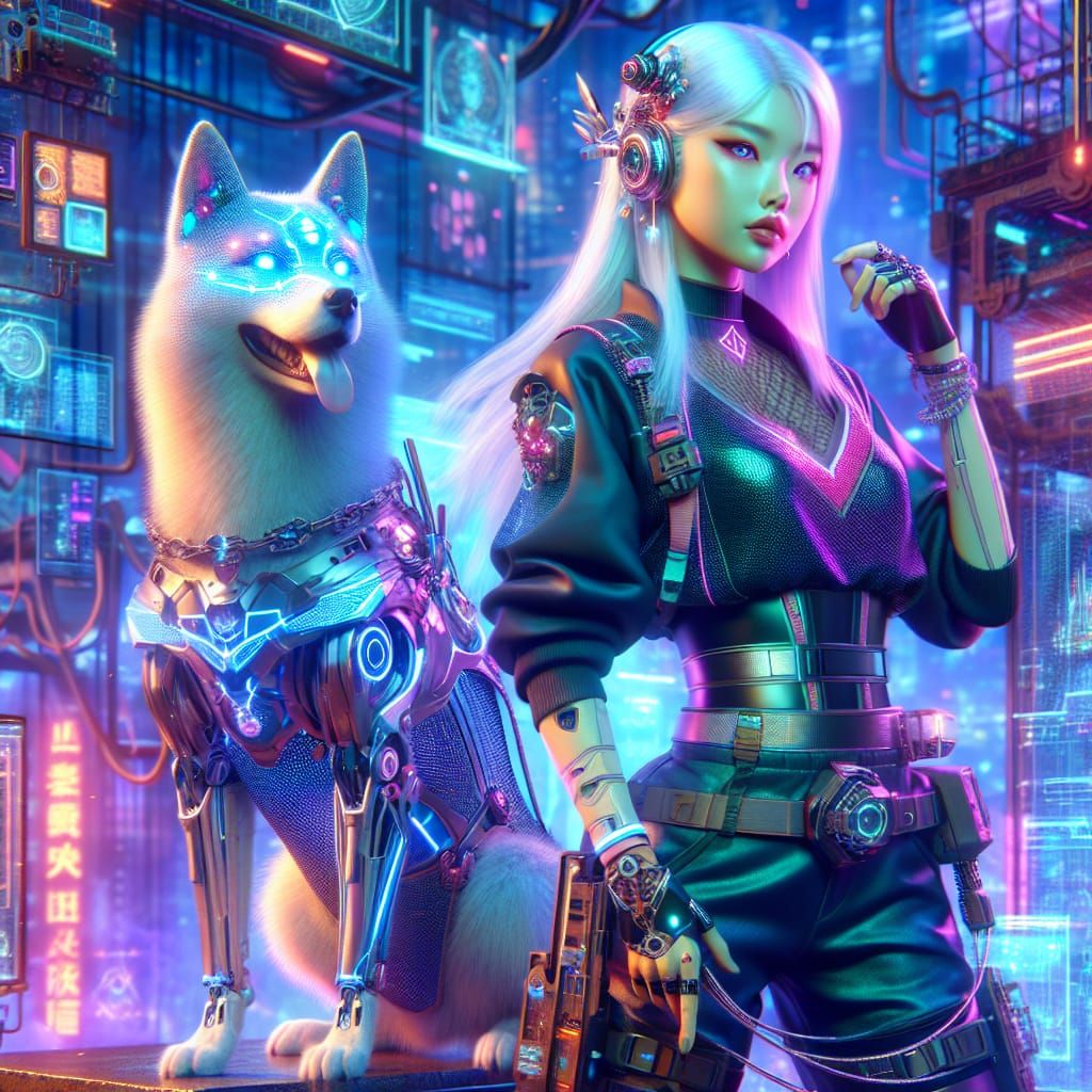 Hyper-realistic beautiful ethereal female cyberpunk netrunner and her ...