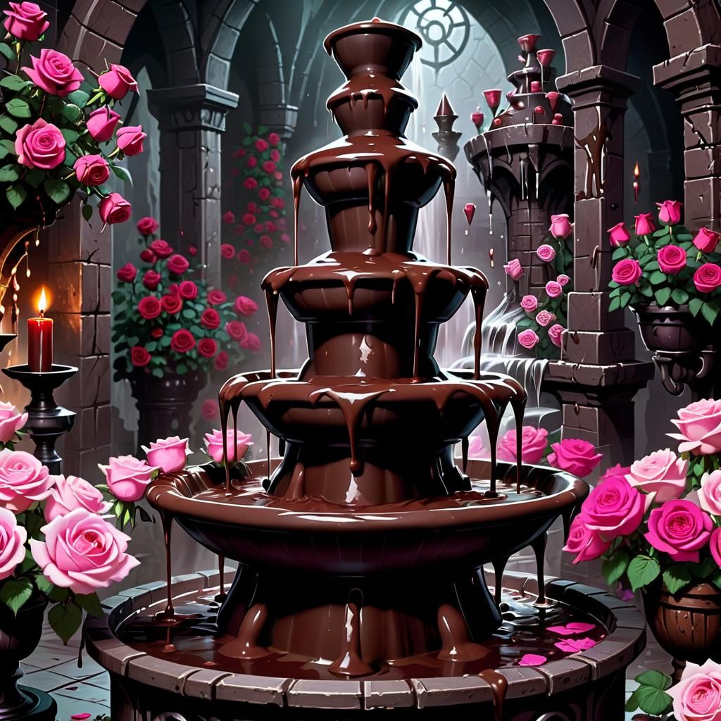 DnD Magical Chocolate Fountain surrounded by roses (StarlightXL) - AI ...