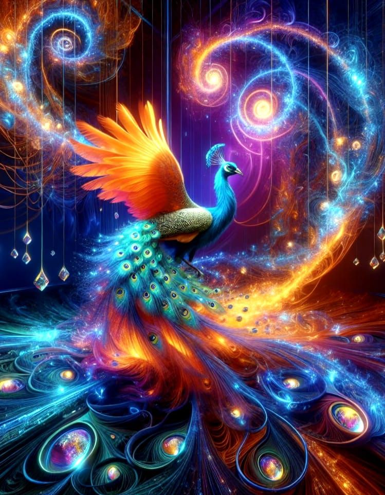 Magical Peacock - Vibrant Surrealist Peacock Illuminated by ...