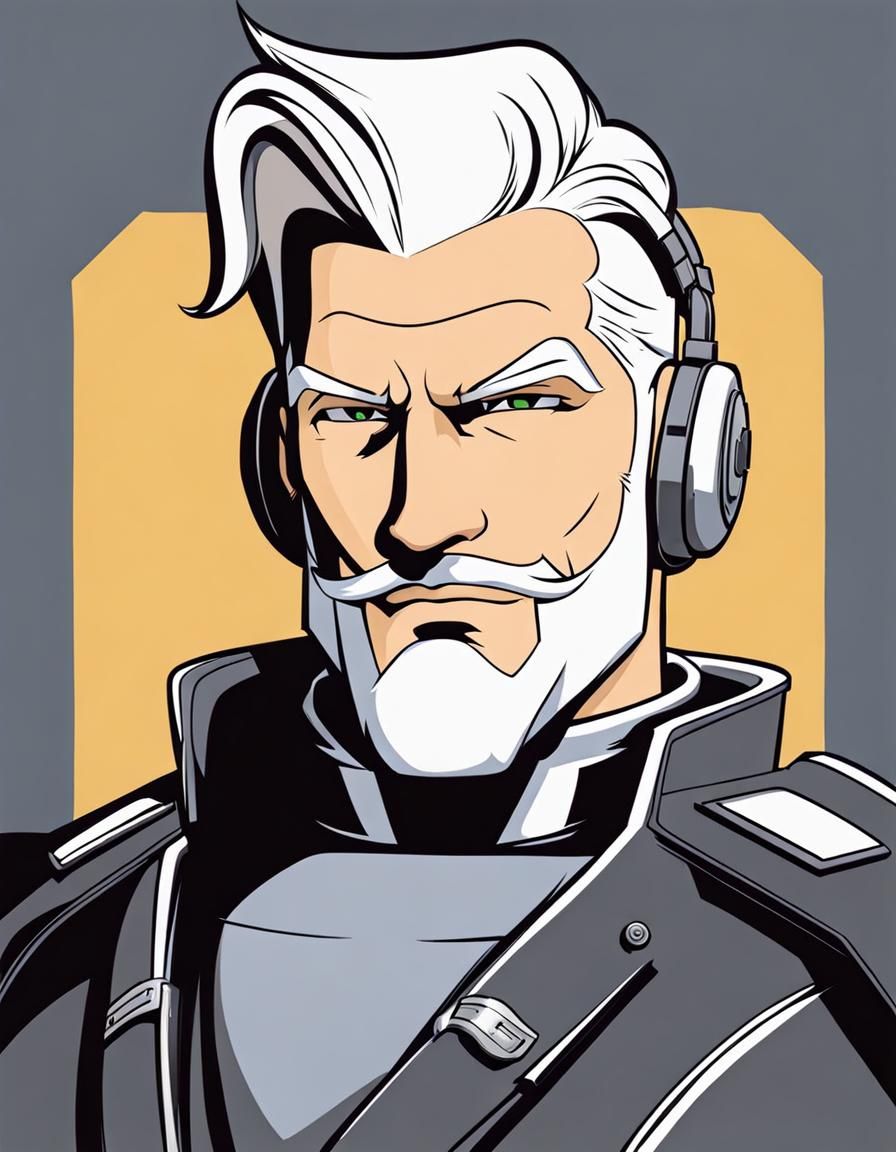 Reinhardt from Overwatch, In the style of 1960s Johnny Quest cartoon ...