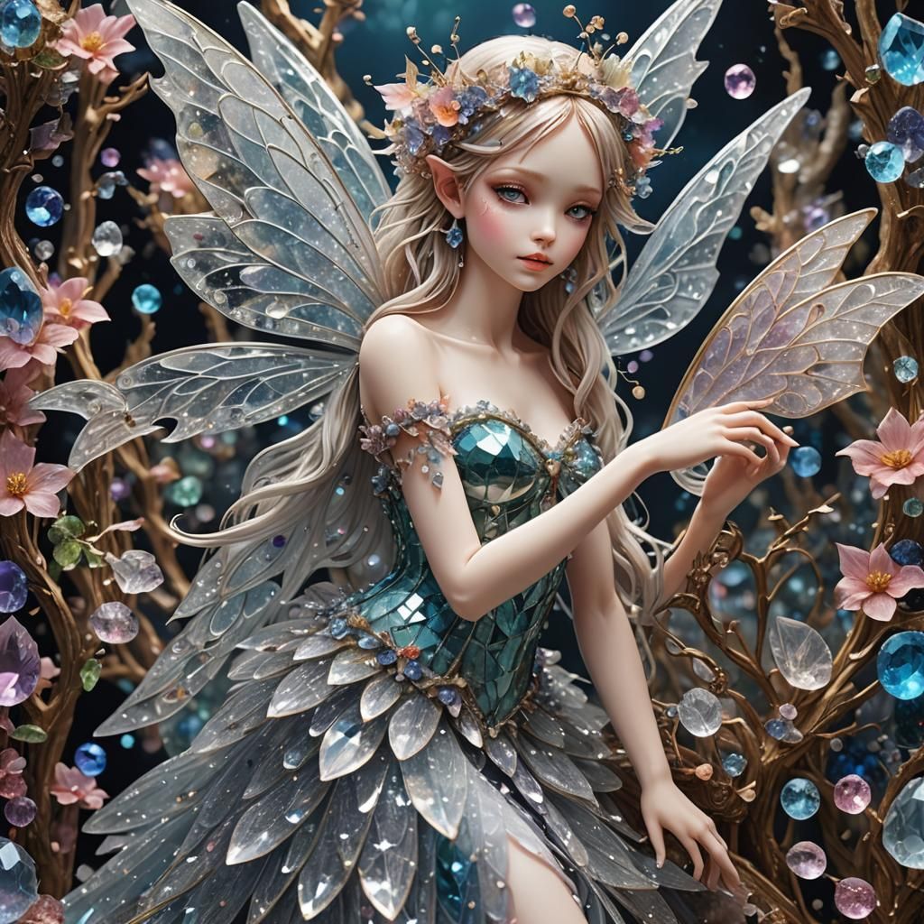 absolute masterpiece of a fairy made out of crystals, ultra detailed ...