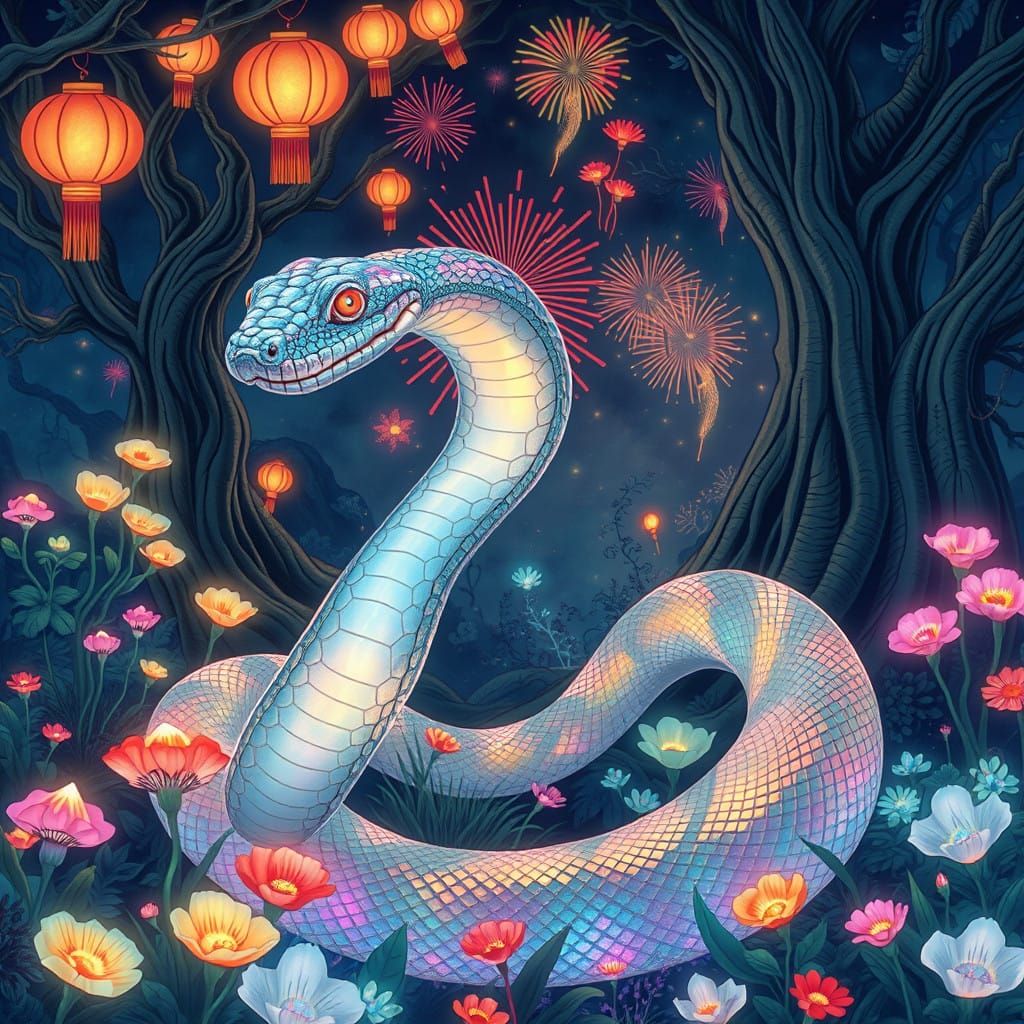 Surreal Snake Slithers through a Glowing Mystical ... - AI Art