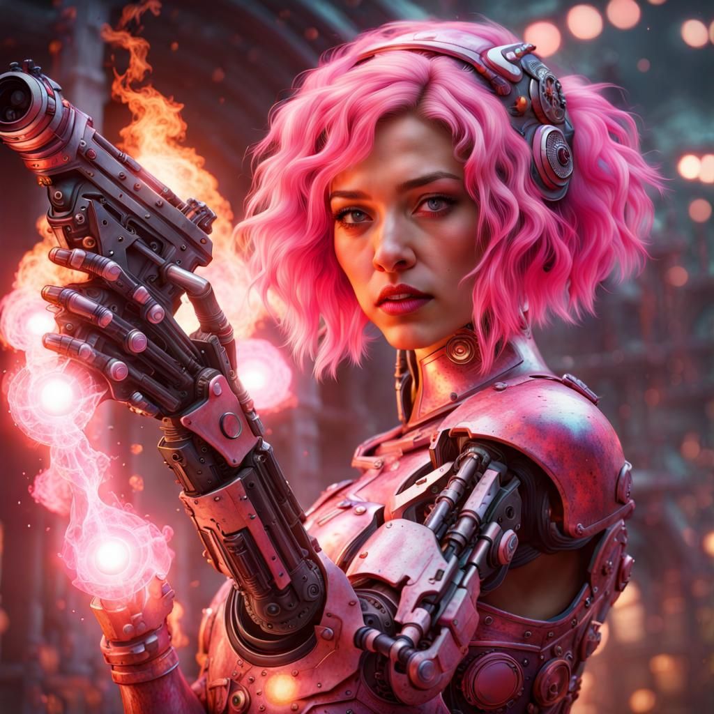 Hot Pink Cyborg Assassin Girl - AI Generated Artwork - NightCafe Creator