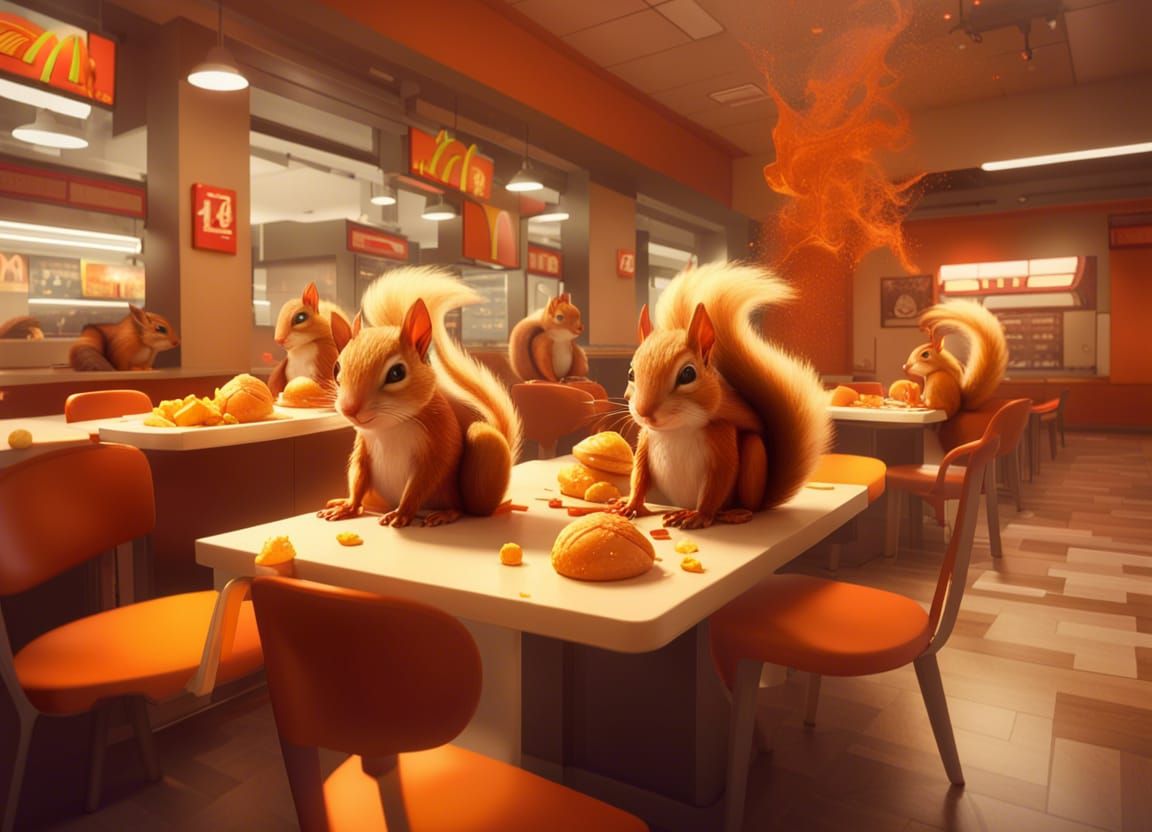 I went to McDonalds with 100 Squirrels (Challenge) - AI Generated Artwork - NightCafe Creator