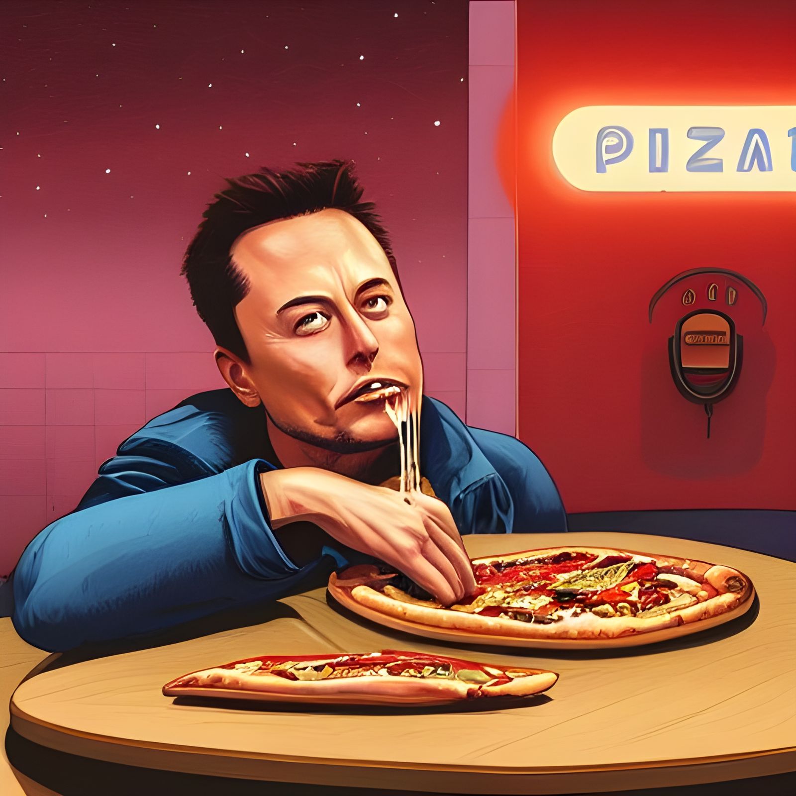 Elon Musk eating pizza - AI Generated Artwork - NightCafe Creator