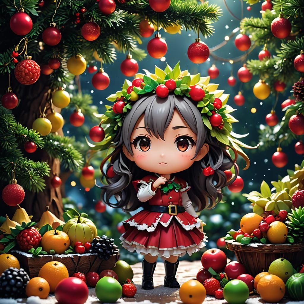 Vibrant Chibi Fruit Anime Scene Captured in Dramat... - AI Art
