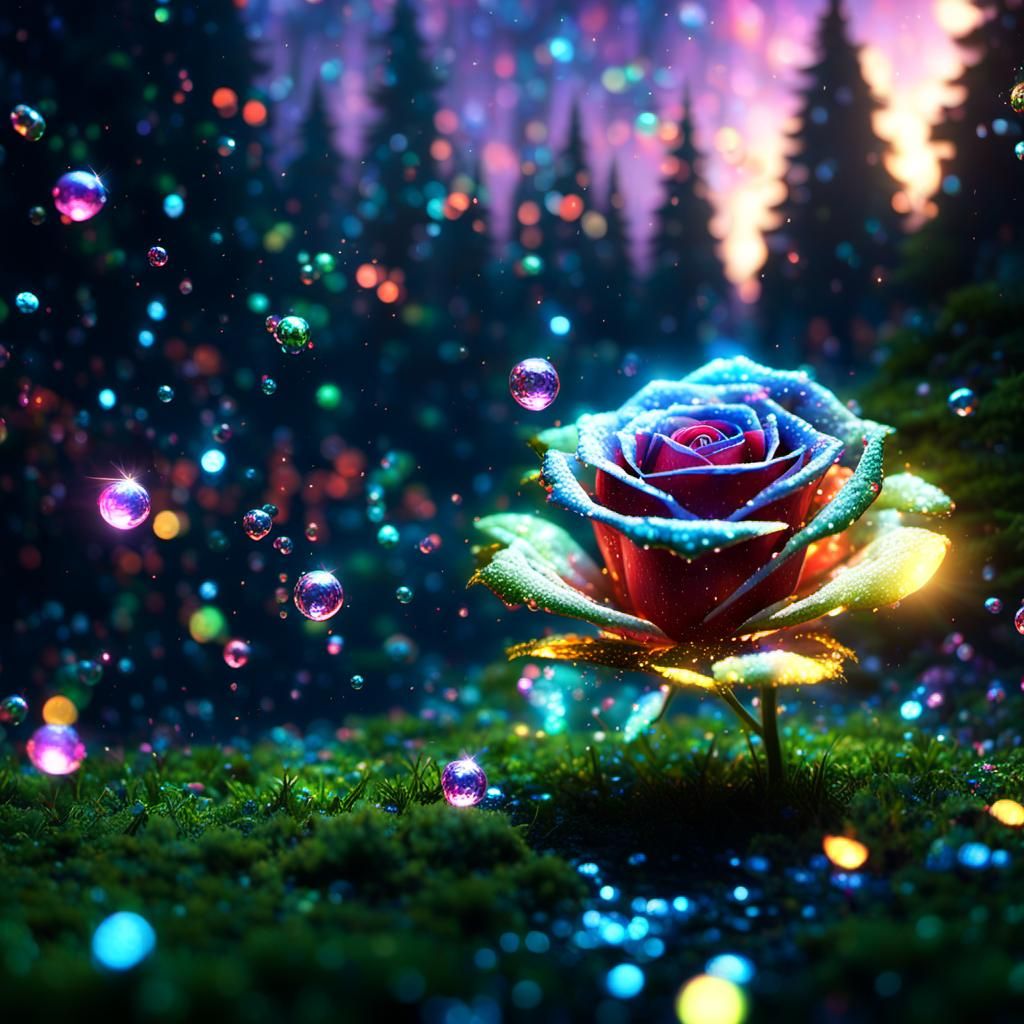 fire works sparkles making florescent light behind iridescence dew ...