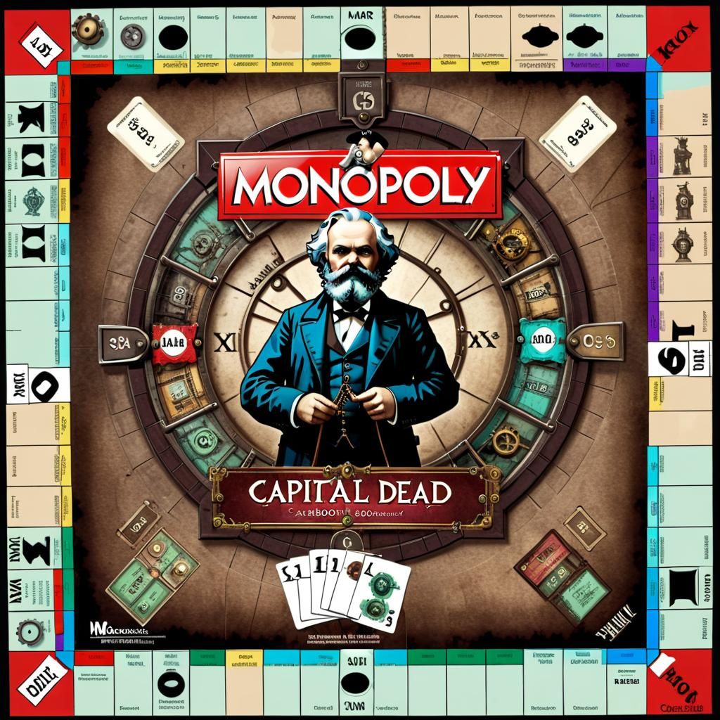Steampunk imagery. A Karl Marx-themed Monopoly board game. Title ...