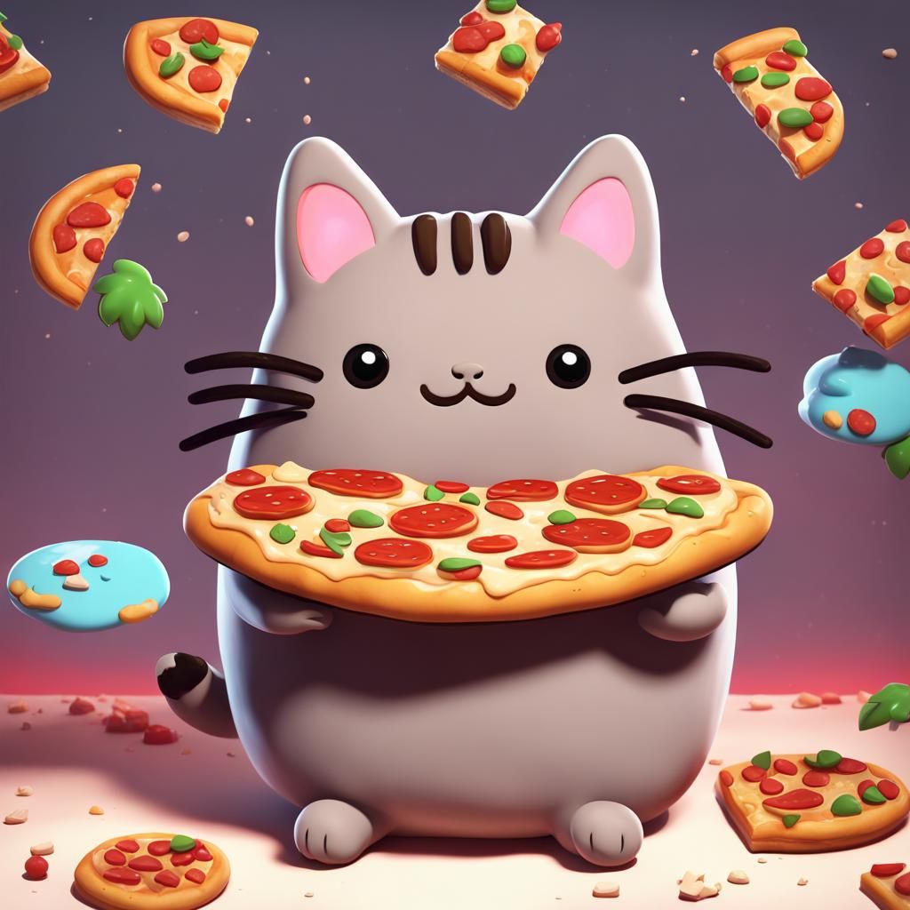 A cute pusheen with pizza - AI Generated Artwork - NightCafe Creator