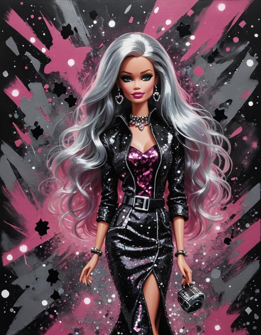 glamorous dark pink glittery black and silver modern fashion rock-star ...