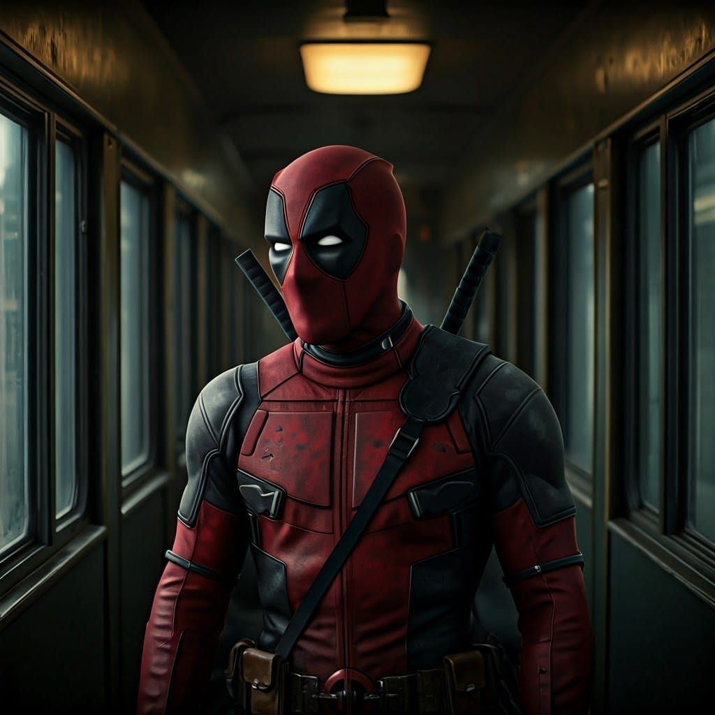 Deadpool on a train - Deadpool in Cinematic Film Still