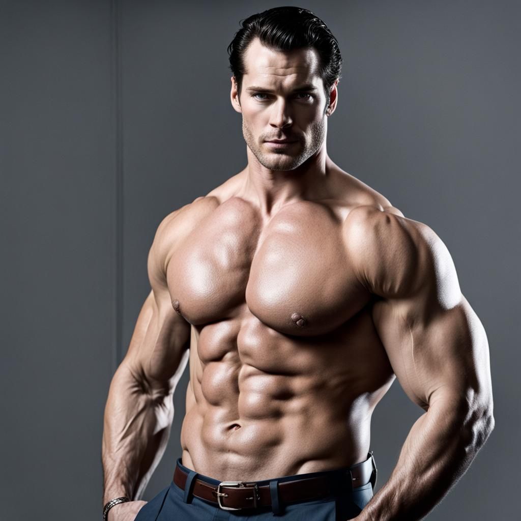 Henry Cavil with a bodybuilder physique and big bara muscles and big ...