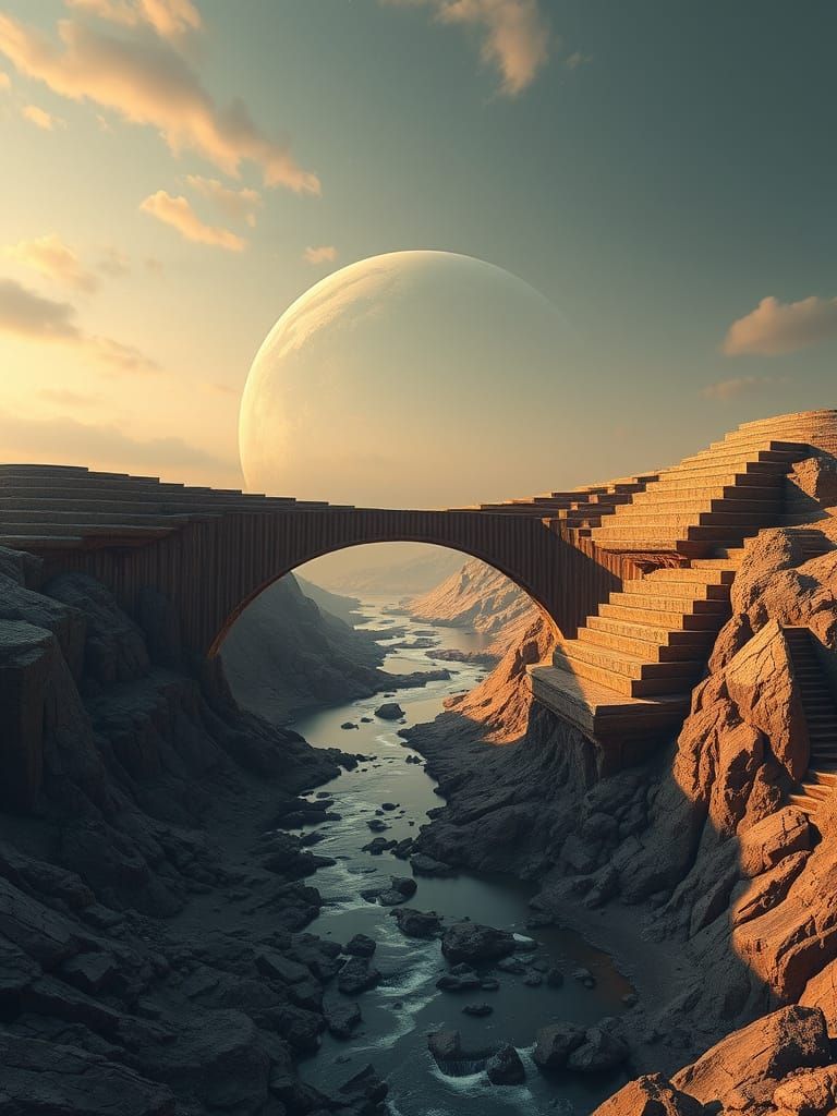 Folded-Wood Bridge Under Entropic Algorithm Alien Sky