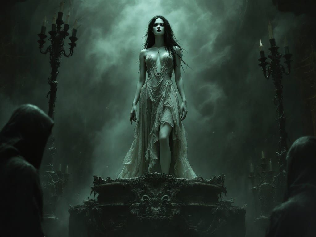 Gothic Horror Auction Scene with Victorian-Era Wom... - AI Art