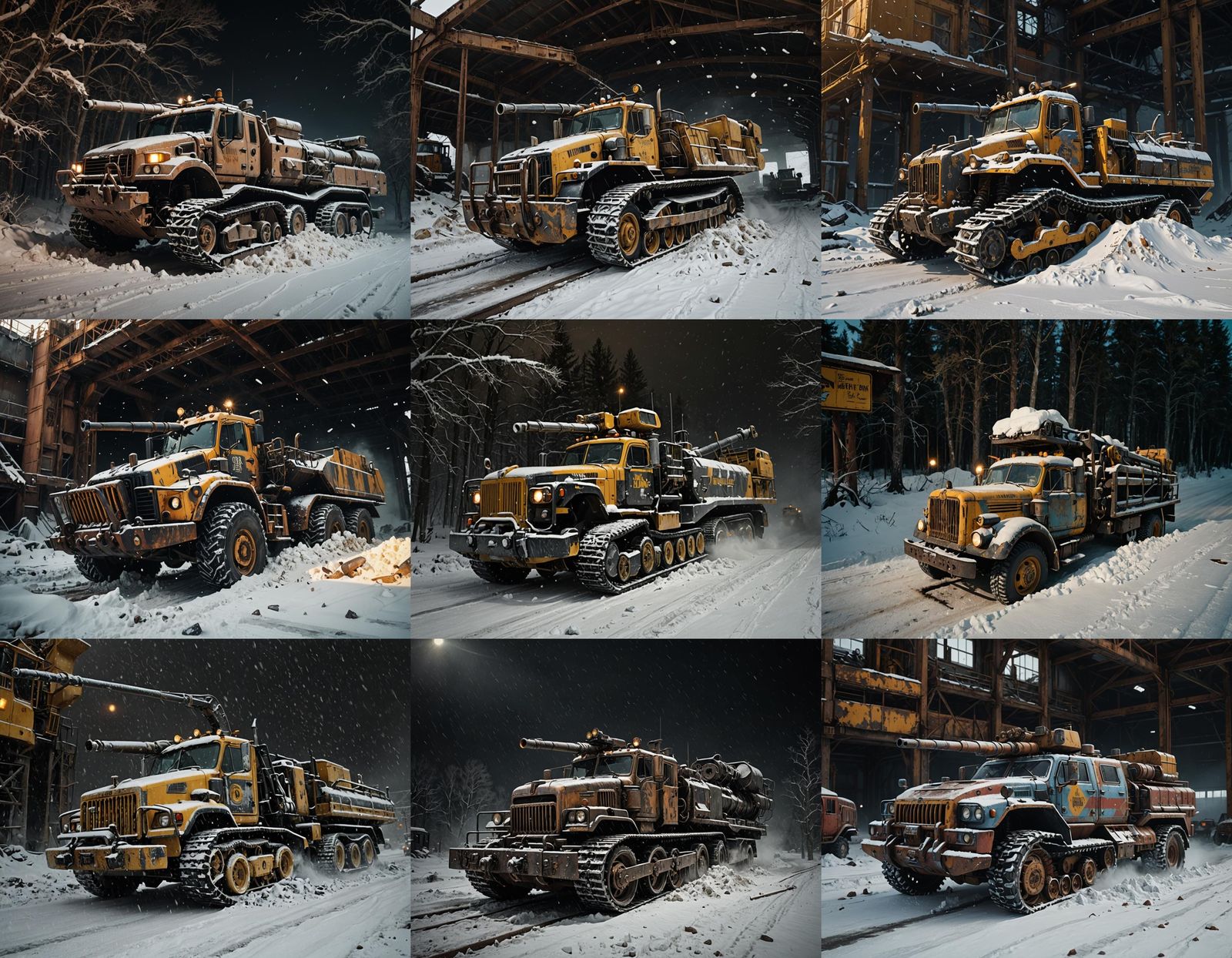 Post-apocalyptic Snow Long Distance All-Terrain Armored Vehicles