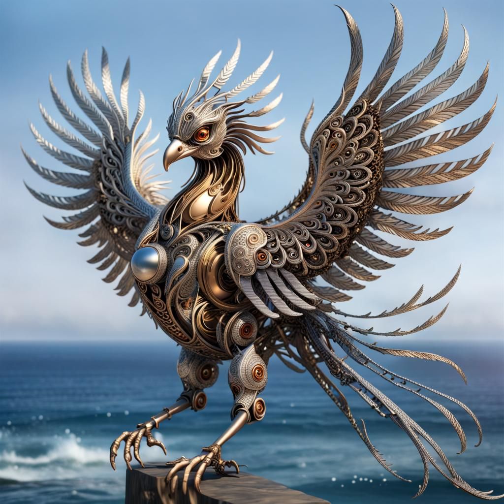 A mechanical phoenix resting - AI Generated Artwork - NightCafe Creator