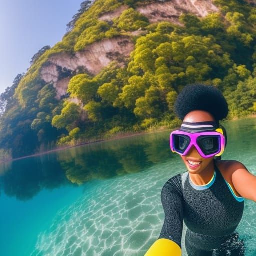 a gorgeous afro-asian woman taking a hyper-realistic selfie, GoPro ...