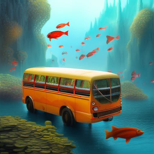 men turned into fish are driving a bus 8k resolution concept art ...