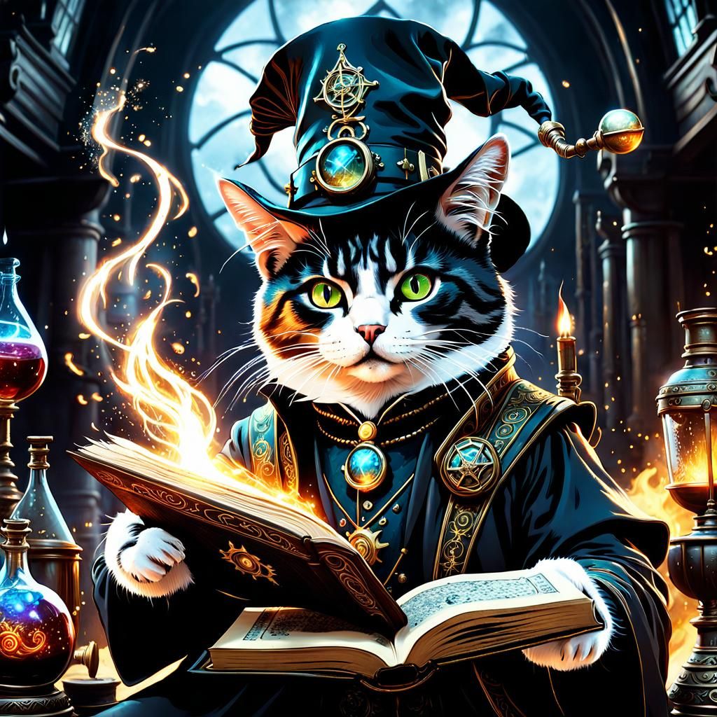 Wizard Cat trying to create new spells - AI Generated Artwork ...