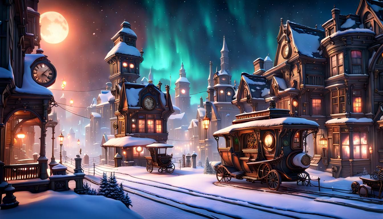 Steampunk winter wonderland - AI Generated Artwork - NightCafe Creator