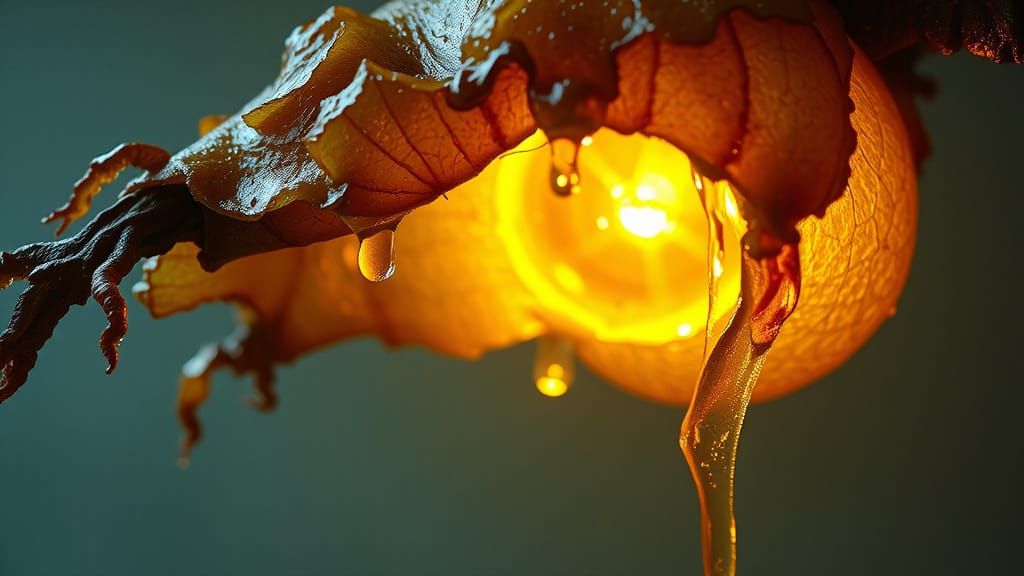 Surreal Biomech Cocoon with Viscous Amber Liquid - AI Art