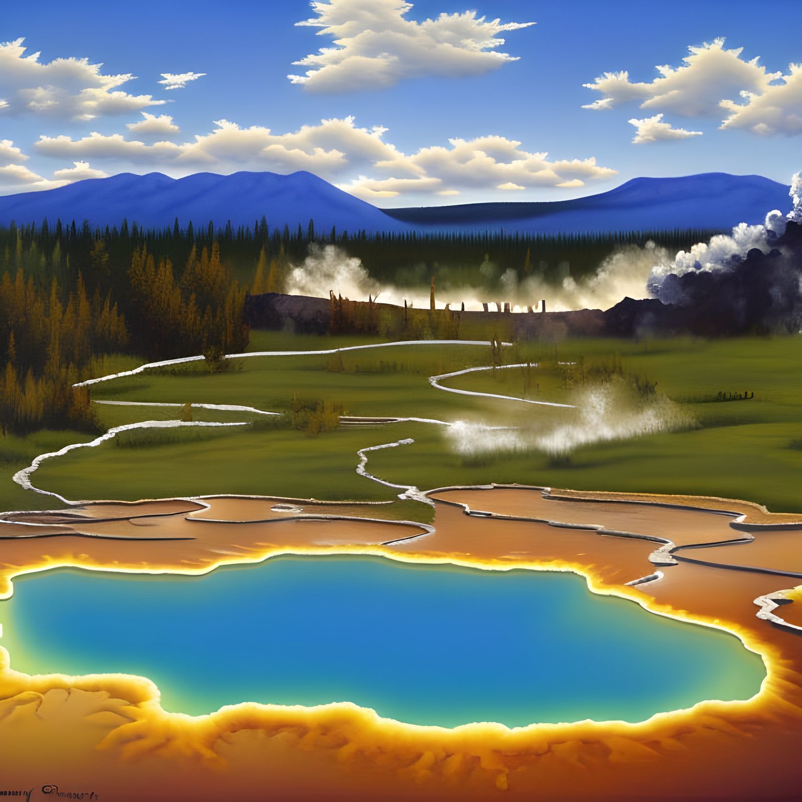 Geothermal hot spring pools at Yellowstone - AI Generated Artwork ...
