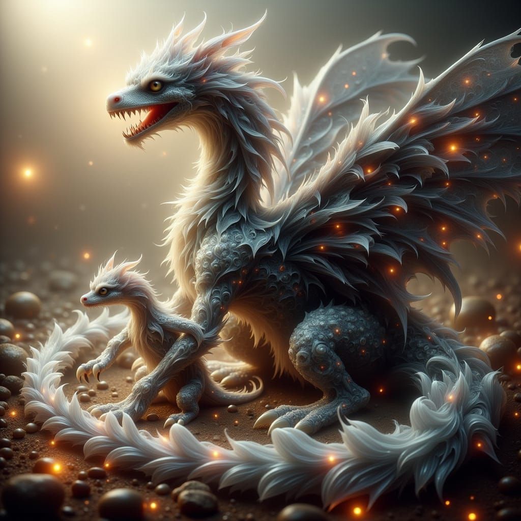 Majestic Mother Dragon Enchants with her Baby in a... - AI Art