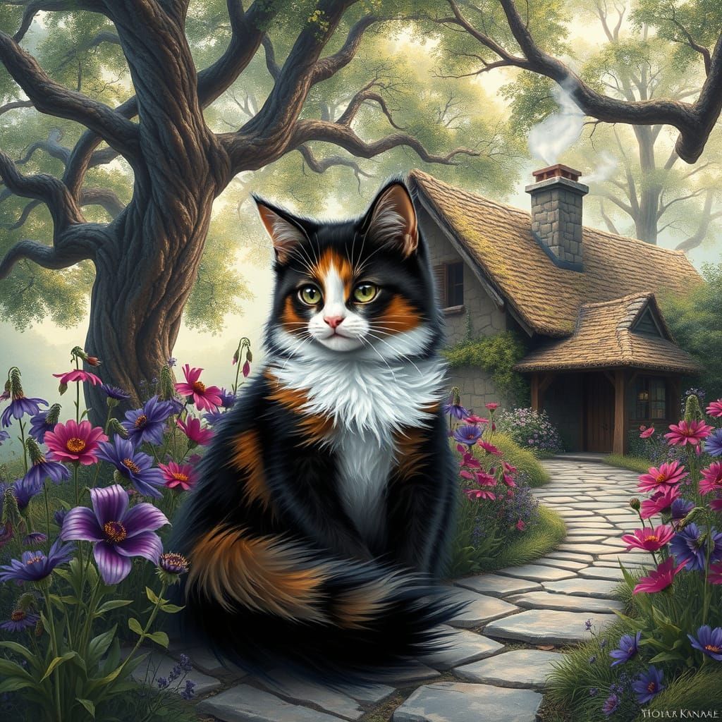 Callie ️ - Whimsical Calico Kitten in Enchanted Garden