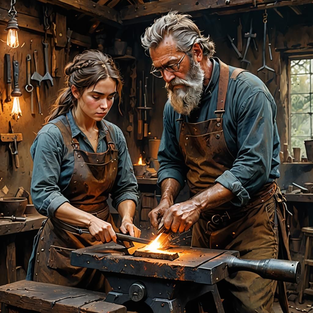 Blacksmith Master and Apprentice - AI Generated Artwork - NightCafe Creator