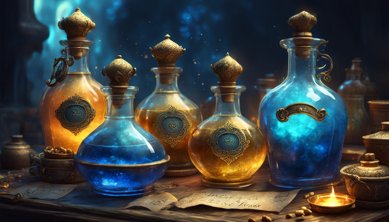 Enchanted Elixir in Ancient Script - AI Art