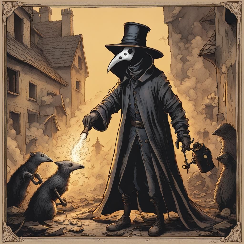 a plague doctor repels swarms of rats with a torch - AI Generated ...