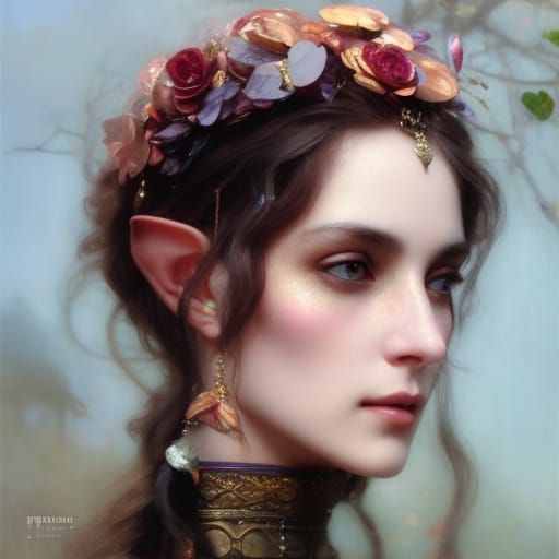 Full color portrait of intricately detailed female wood elf :: by Pino ...