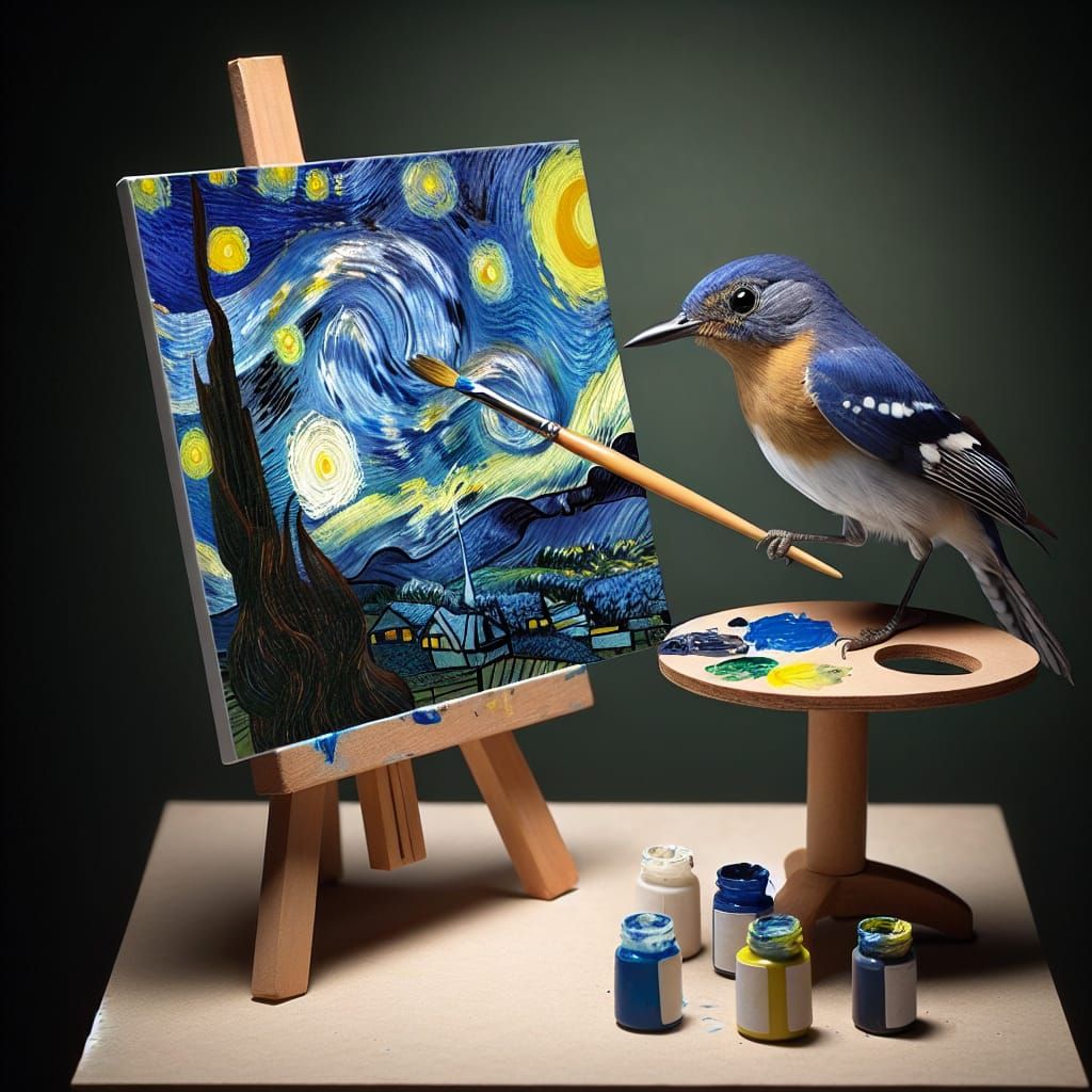 Bird Creates Whimsical Starry Night Masterpiece in... - AI Art