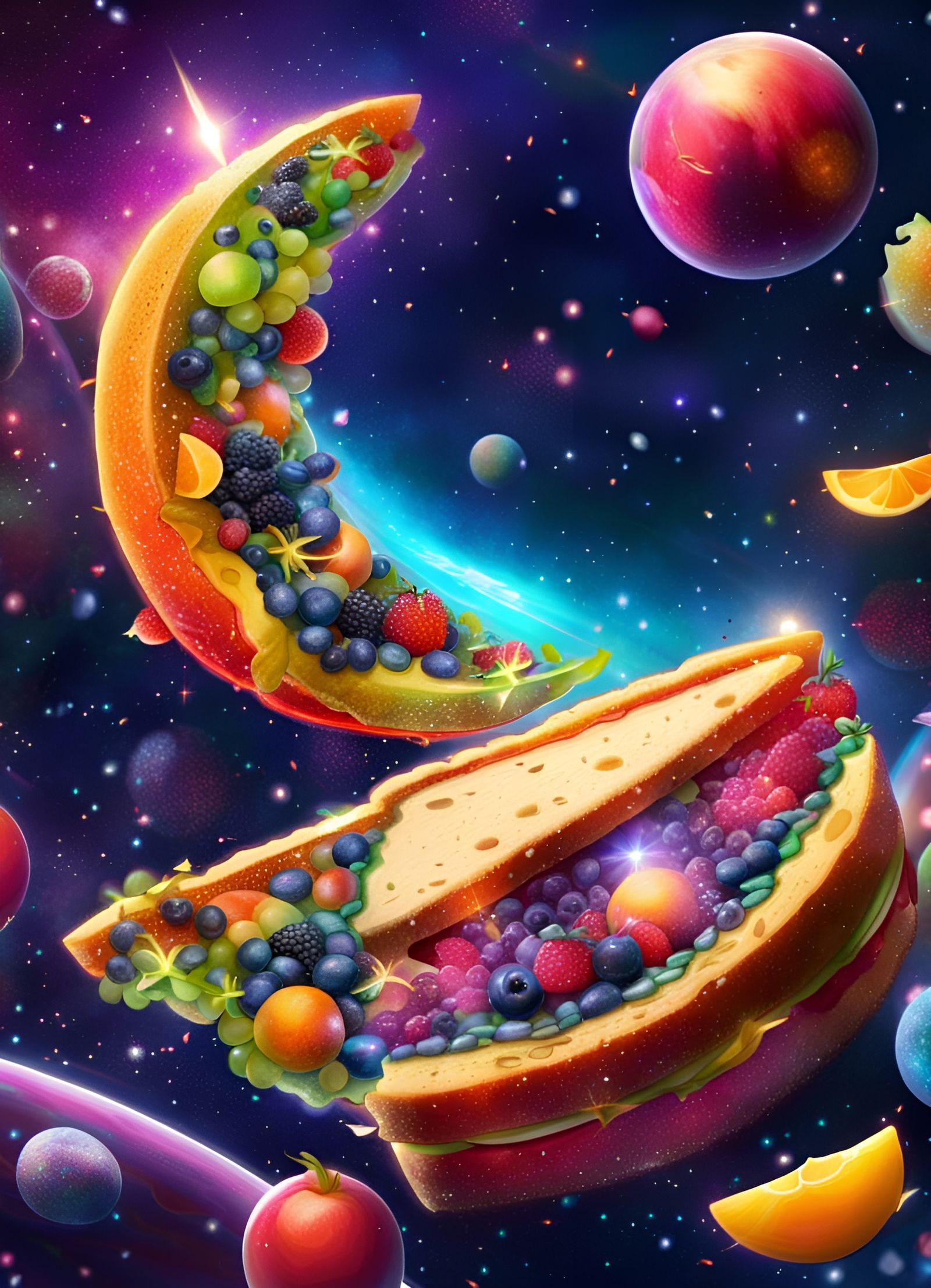 Cosmic fruits sandwich - AI Generated Artwork - NightCafe Creator