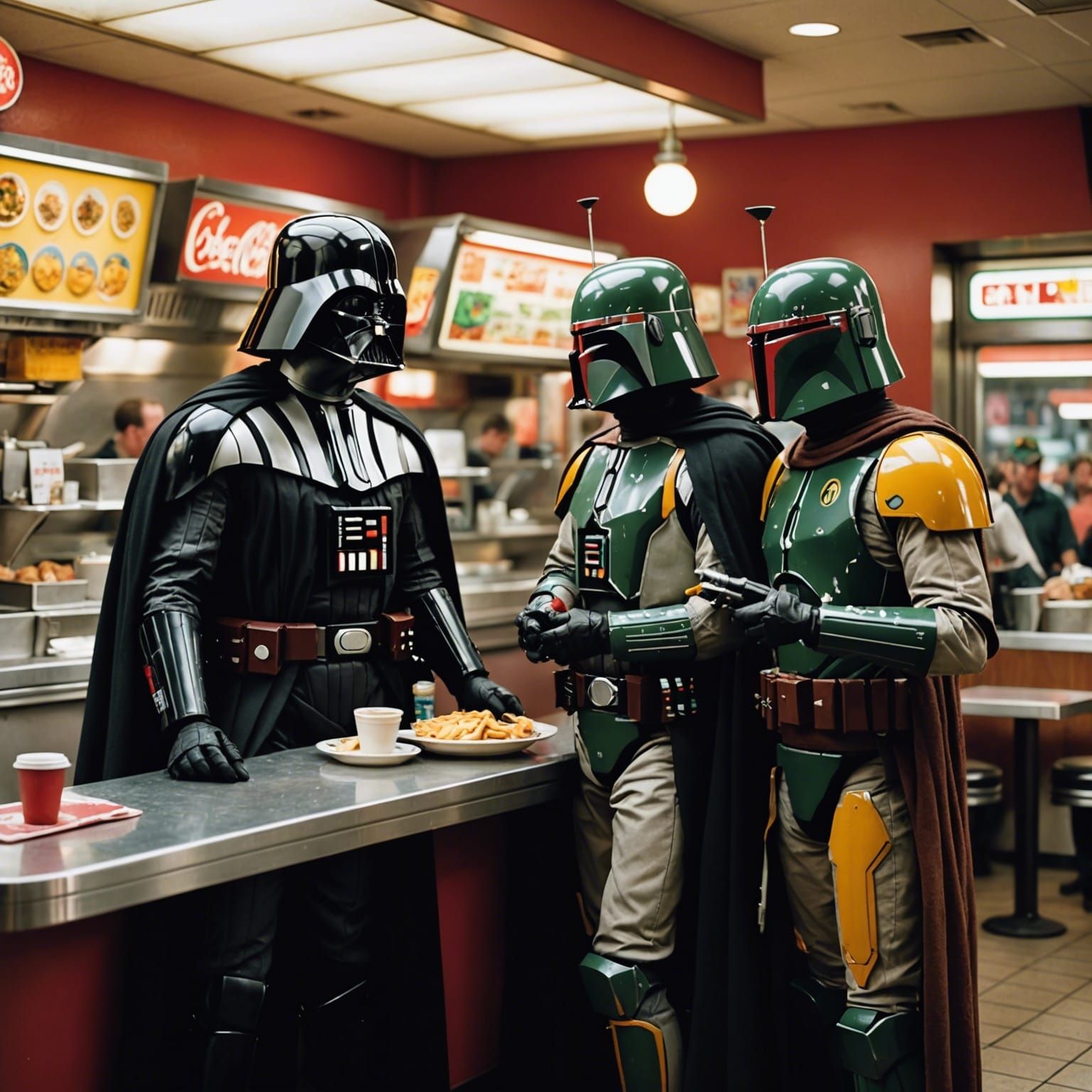 Darth Vader serving fast food to Mandalorians - AI Generated Artwork ...