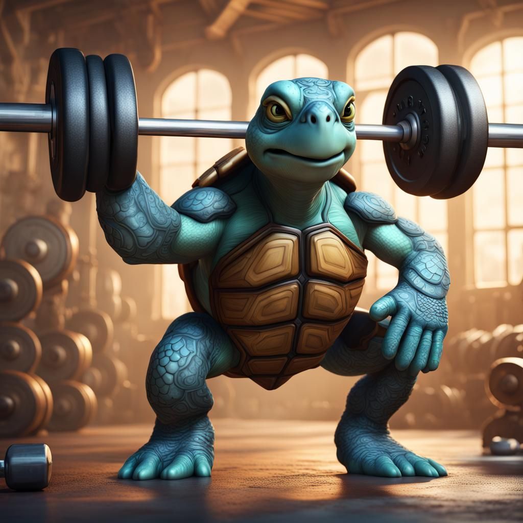 healthy fit turtle lifting heavy weights - AI Generated Artwork ...