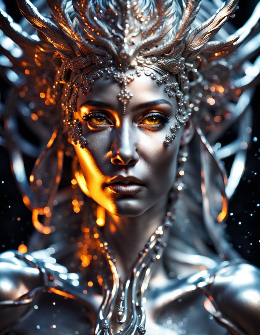 Liquid Silver Queen Portrait III - AI Generated Artwork - NightCafe Creator