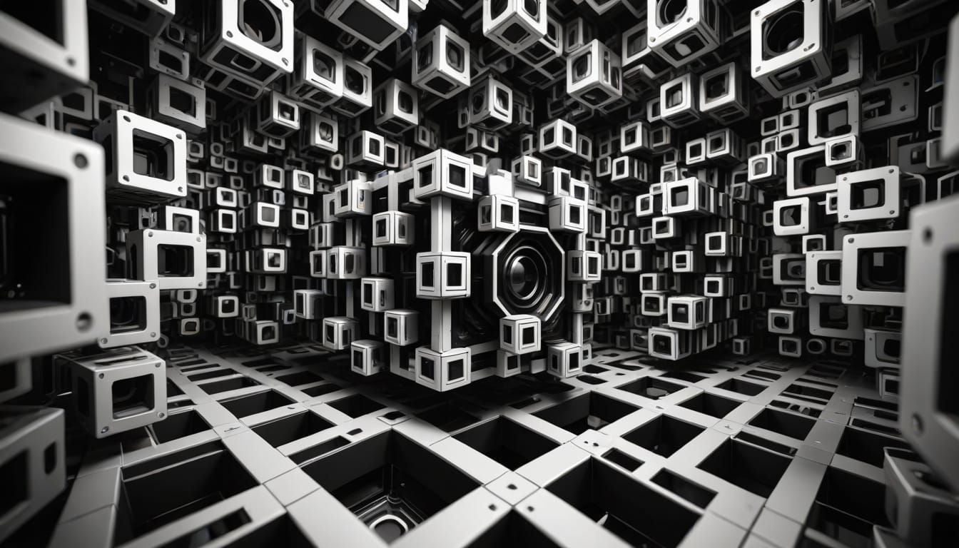 Surreal Black and White Concentric Cubes Optical I... - AI Art
