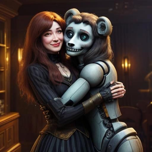 animatronic girl hugs - AI Generated Artwork - NightCafe Creator