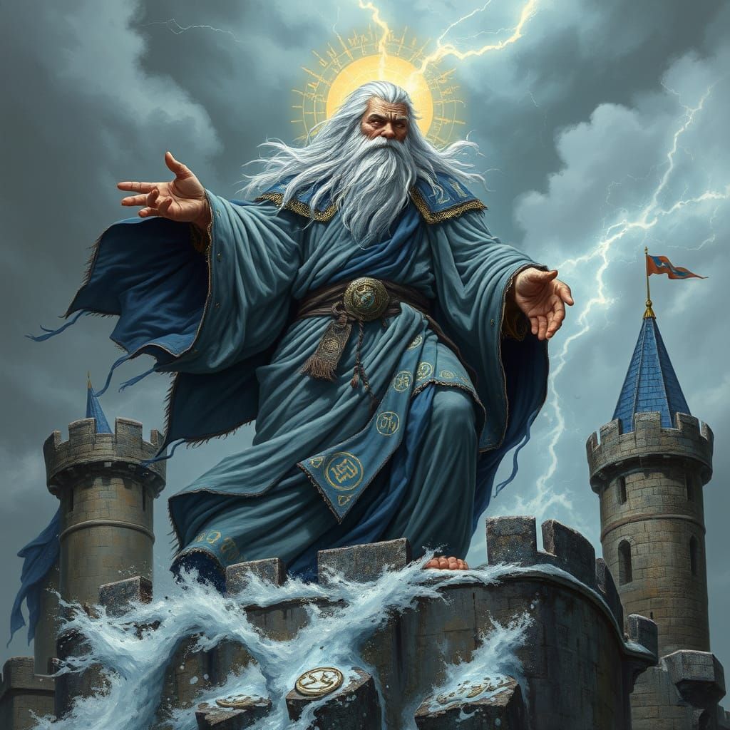 Storm Giant Druid Masters Turbulent Storms in Forg... - AI Art