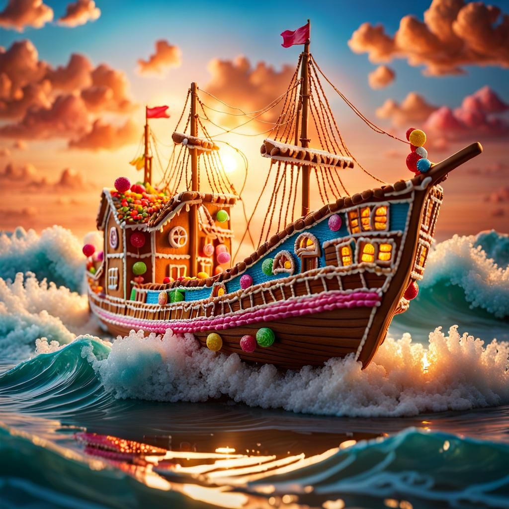 Gingerbread candy boat - AI Generated Artwork - NightCafe Creator