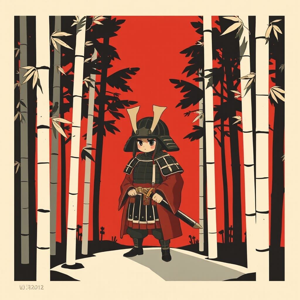 Samurai in Traditional Japanese Bamboo Forest, Ins... - AI Art