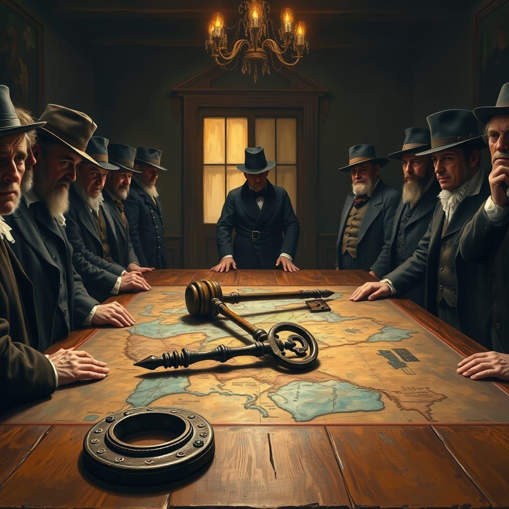 Men Strategize Amidst Turmoil in Intense Game Map ... - AI Art