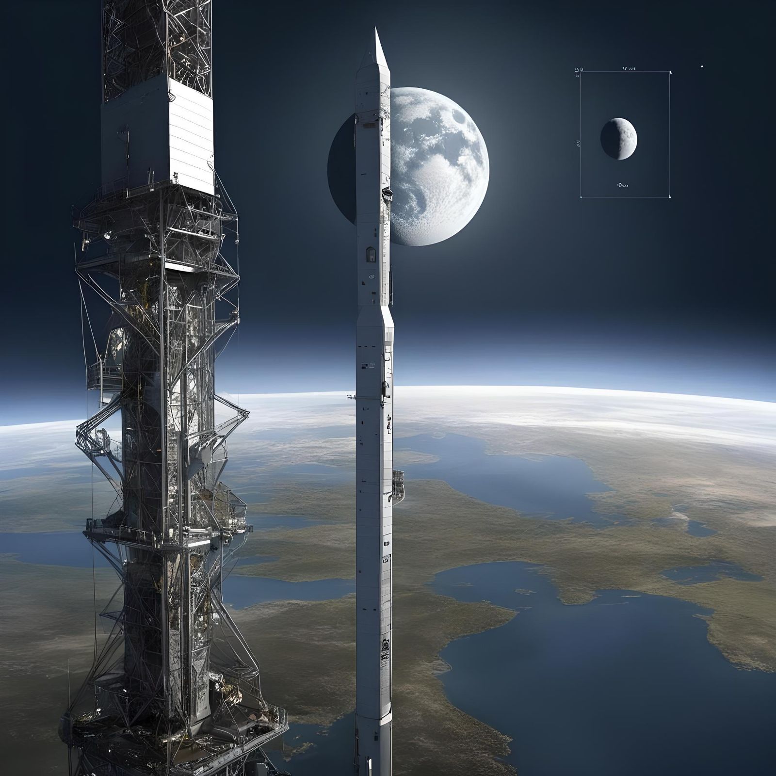 How could look a space elevator from moon to earth: Orbital parts - AI ...