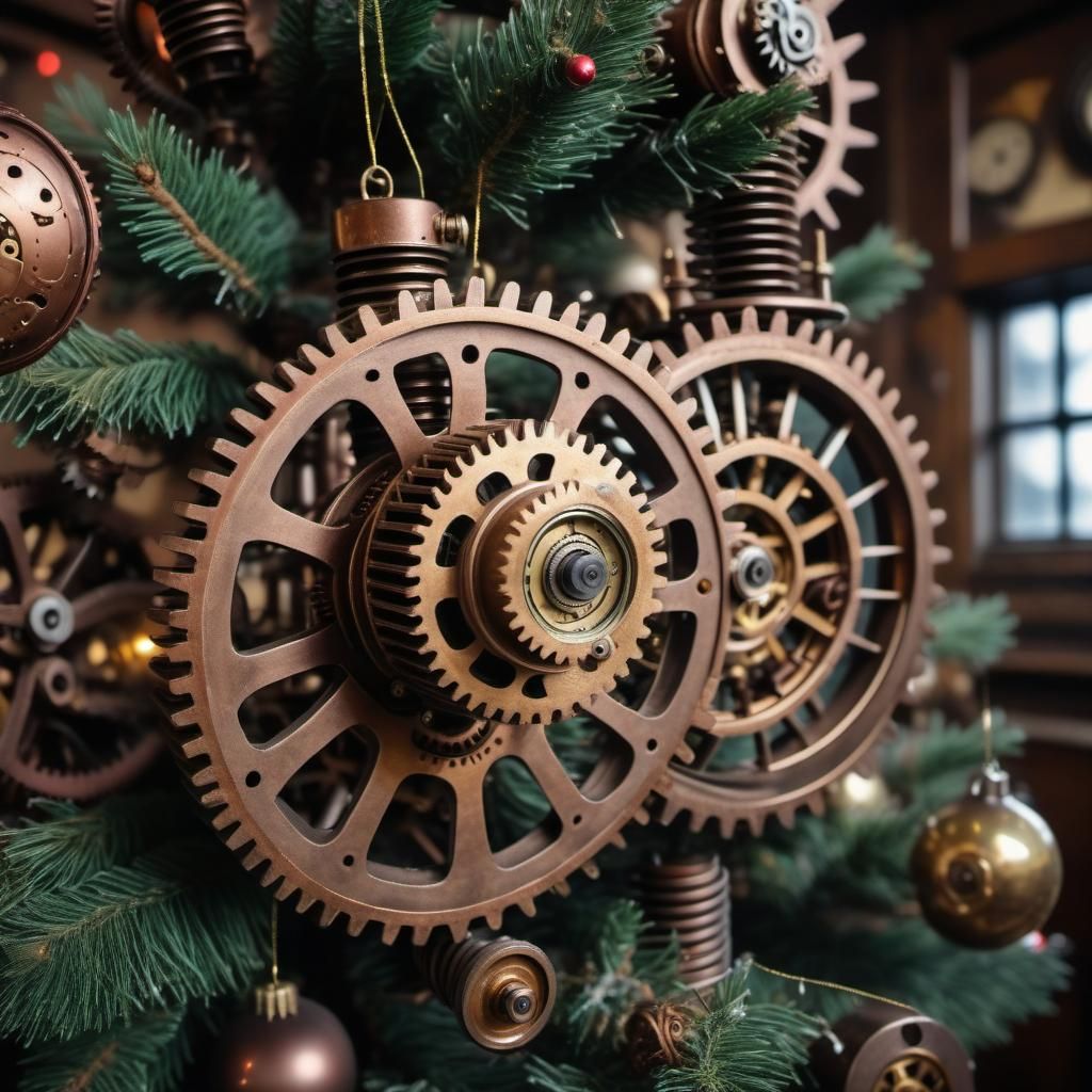 Steampunk christmas tree. Gears and Springs ornaments. Steampunk ...