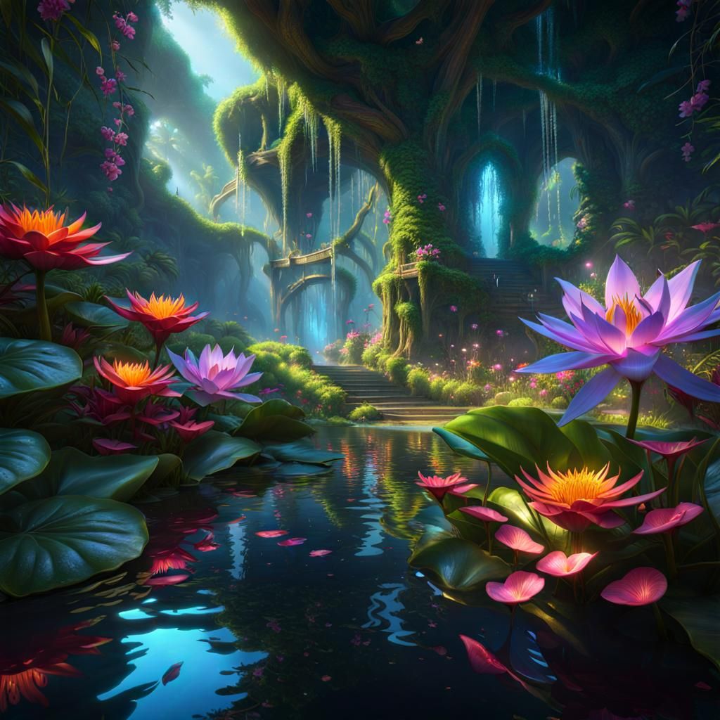 Jungle pond - AI Generated Artwork - NightCafe Creator