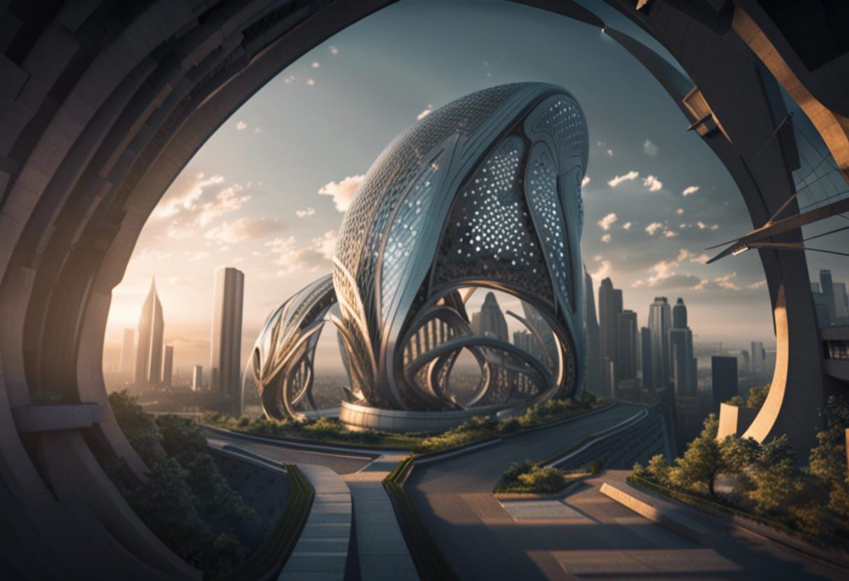 Neo-Paris in 2100, bio-climatic ecological city, lush vegetation is ...