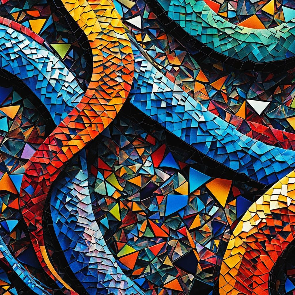 Snakes - Surreal Geometric Snake in Triadic Color Scheme